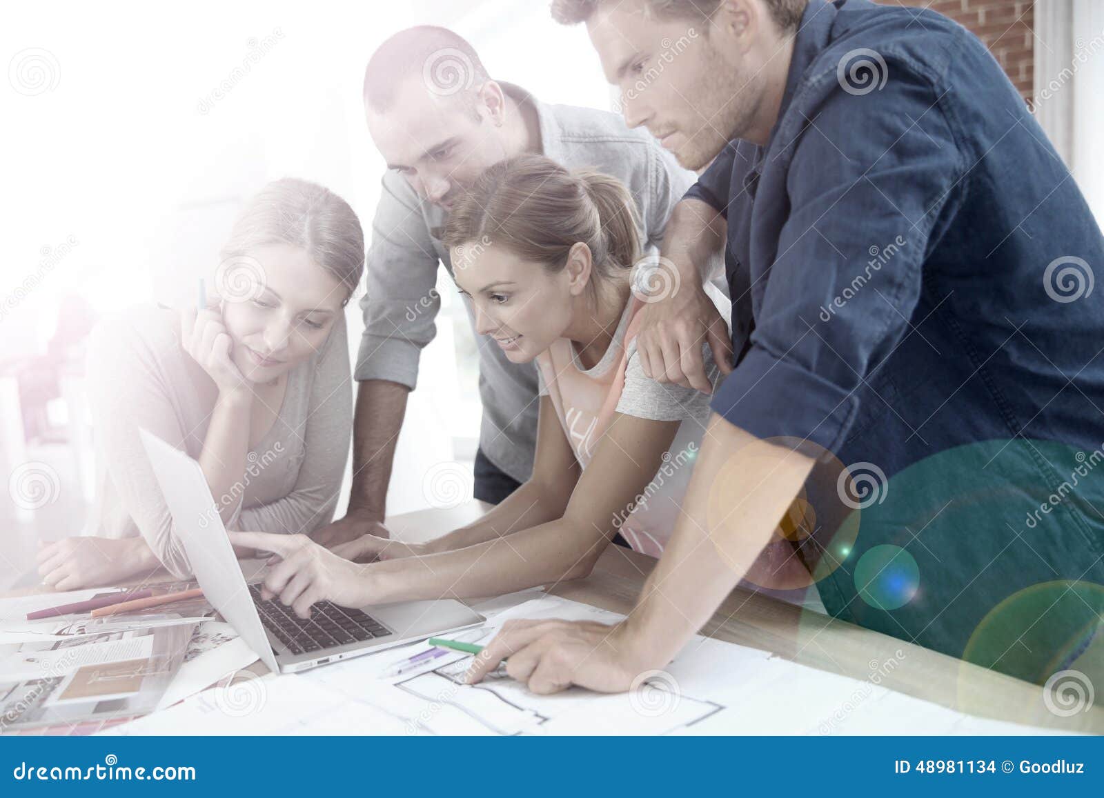 Students teamworking stock photo. Image of european, flat - 48981134