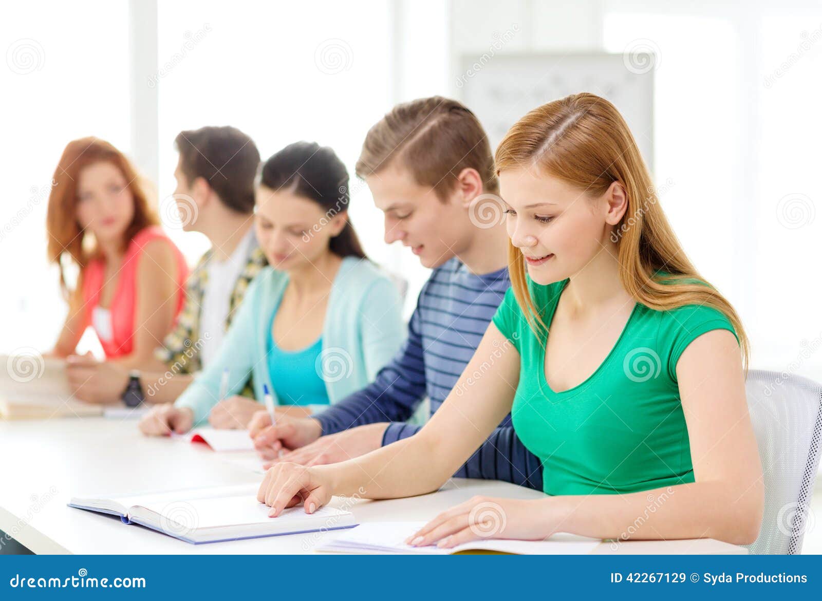 Students with Textbooks and Books at School Stock Image - Image of exam ...