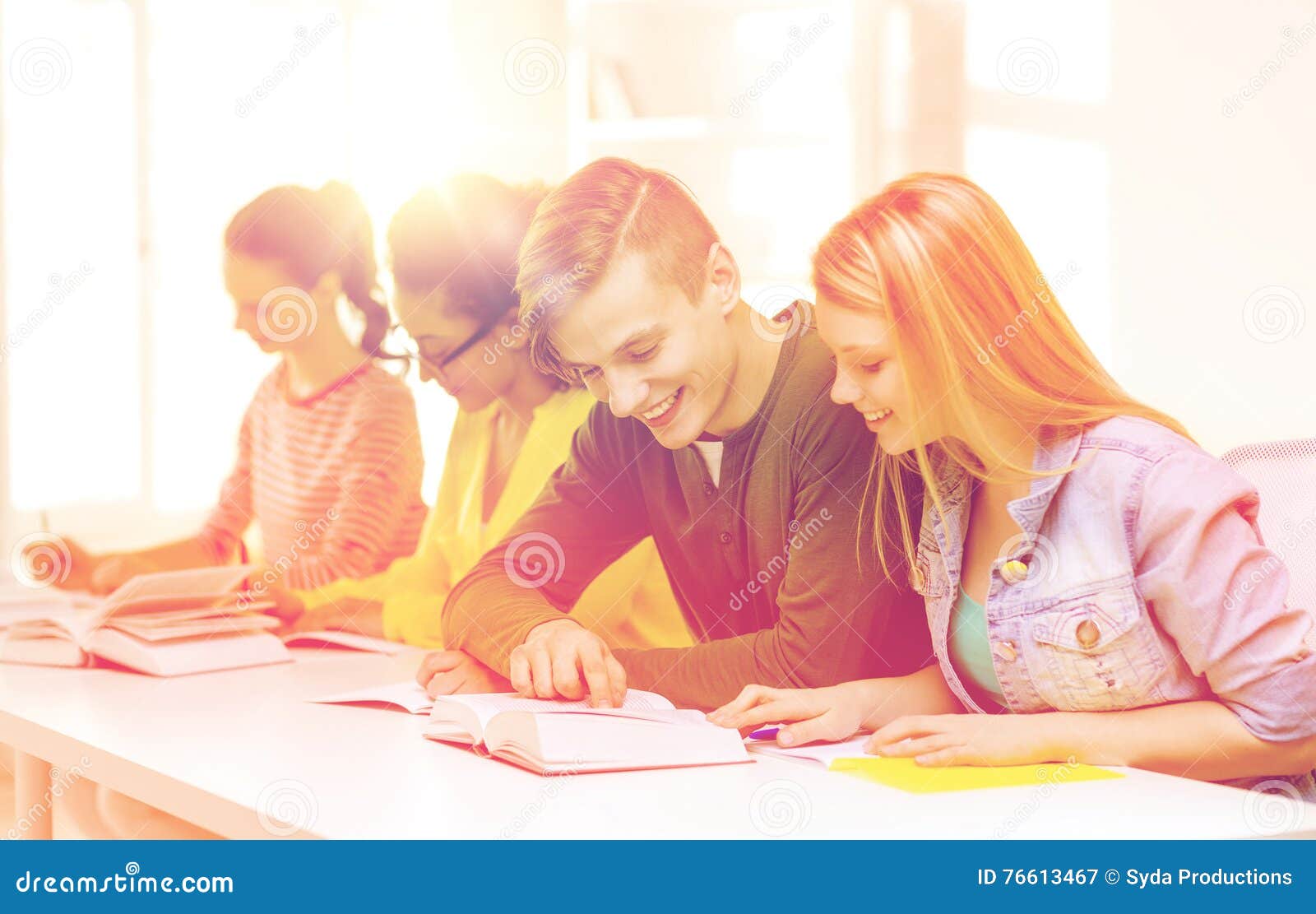 Students with Textbooks and Books at School Stock Image - Image of ...