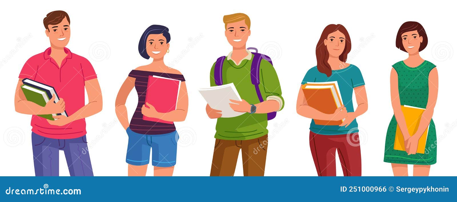 Students with Textbooks and Notebooks Set. Back To School, College Life ...