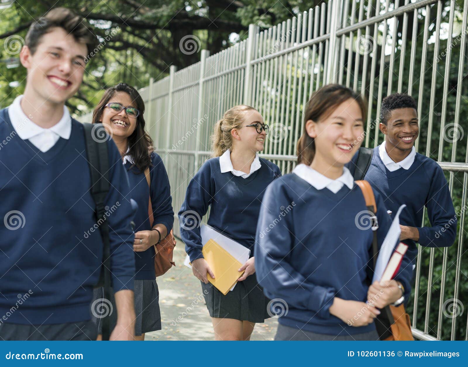 Students on Their Way Home from School Stock Photo - Image of diverse ...