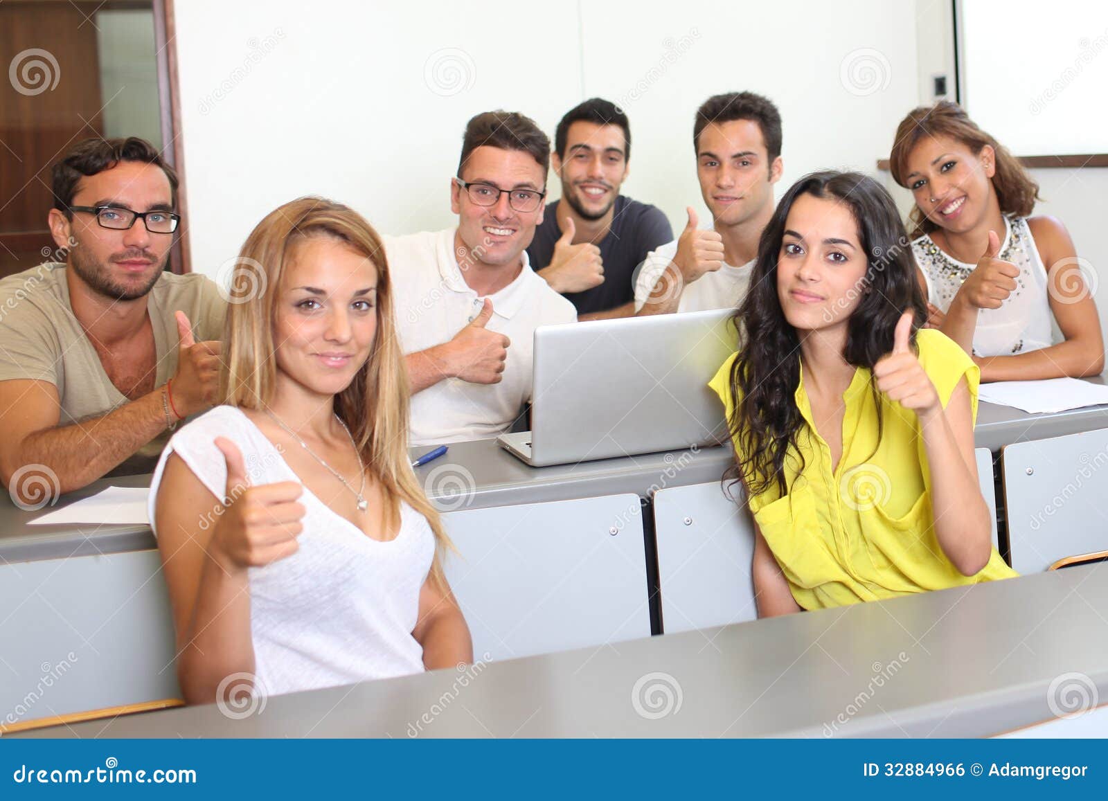 Students with Thumbs Up in Class Room Stock Photo - Image of learn ...