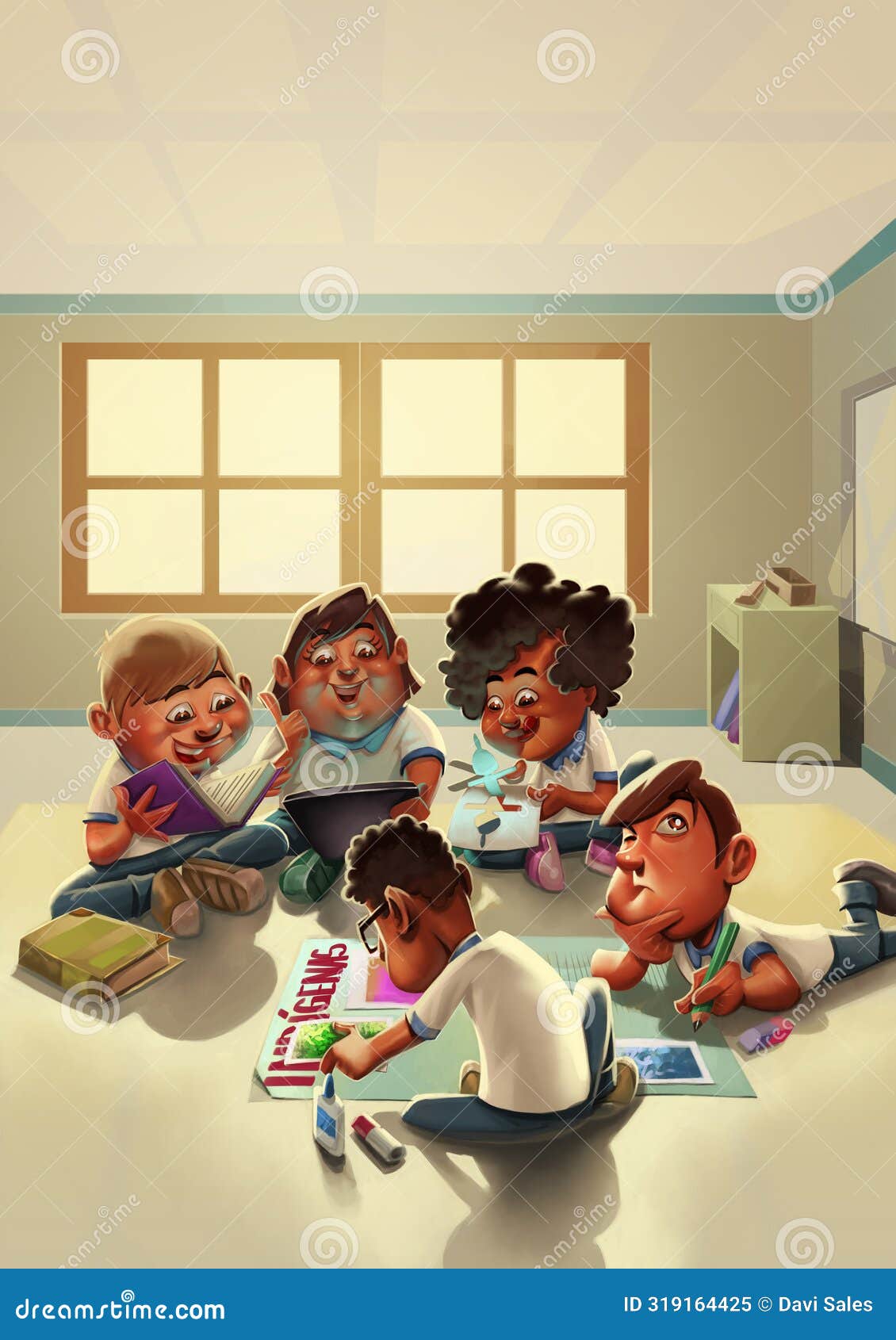 Students Together in the Classroom Doing School Work Stock Illustration ...