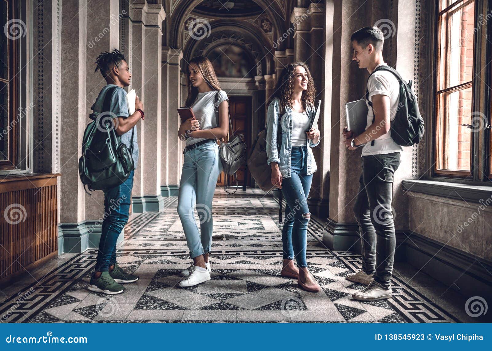 Students Together. Group of Beautiful Students Standing in the ...