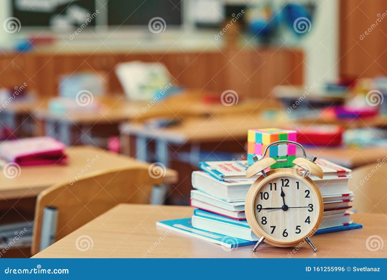 The Students Took a Break. Empty Classroom and Alarm Clock Stock Photo ...