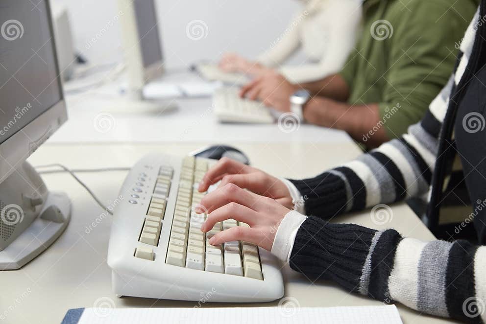 Students Typing on Keyboard in Computer Class Stock Photo - Image of ...