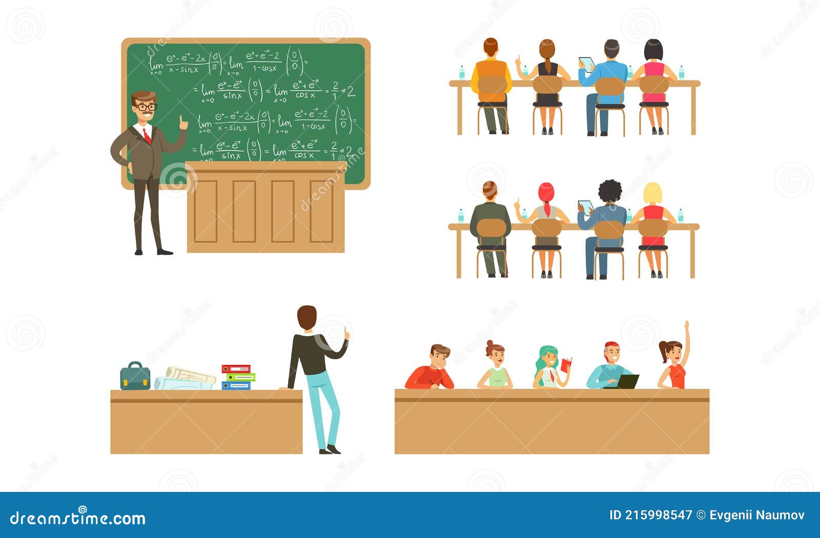 Students at University Set, Students and Professors in Lecture Hall at ...