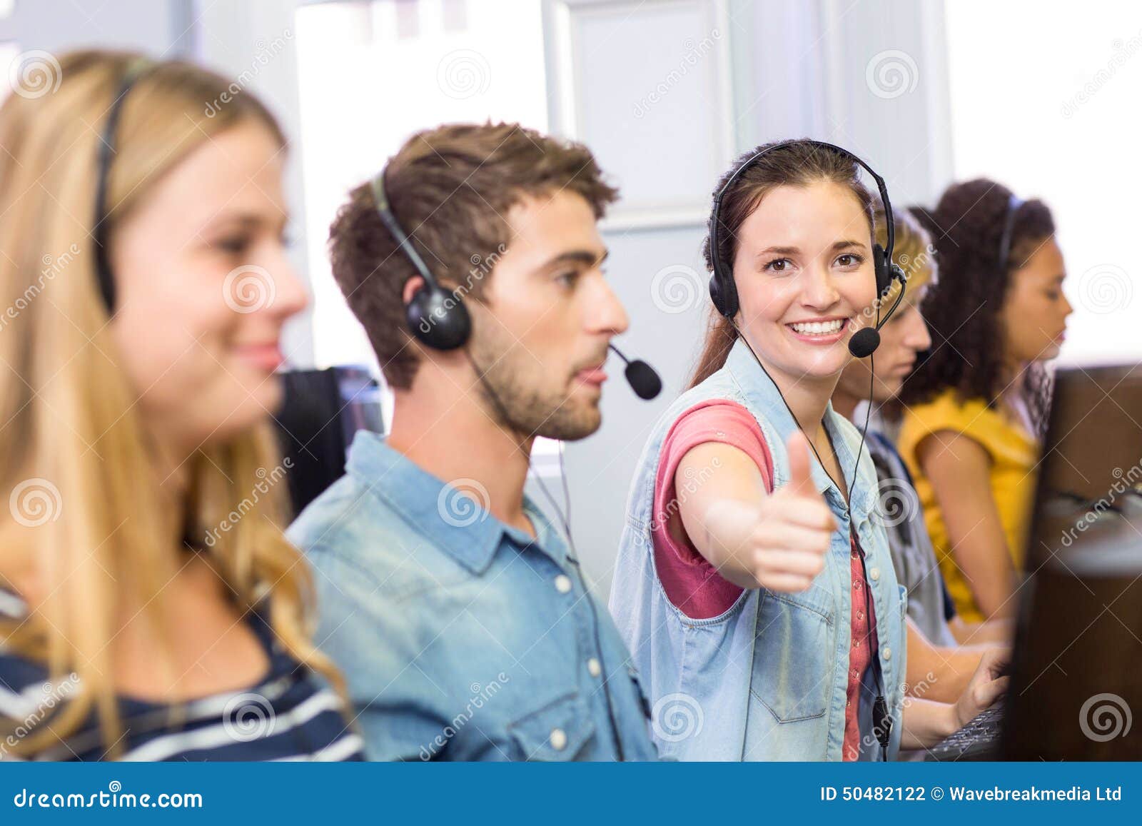 Students Using Headsets in Computer Class Stock Photo - Image of ...