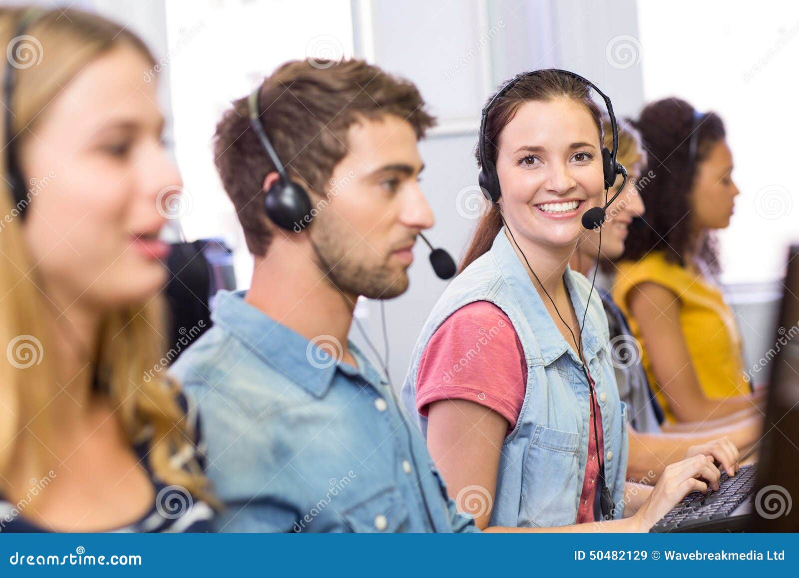 Students Using Headsets in Computer Class Stock Image - Image of campus ...