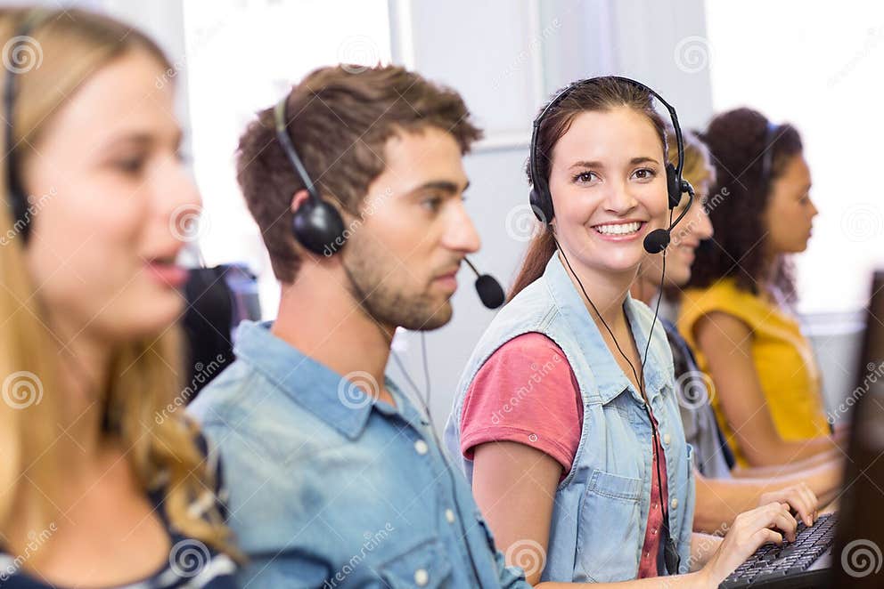 Students Using Headsets in Computer Class Stock Image - Image of campus ...