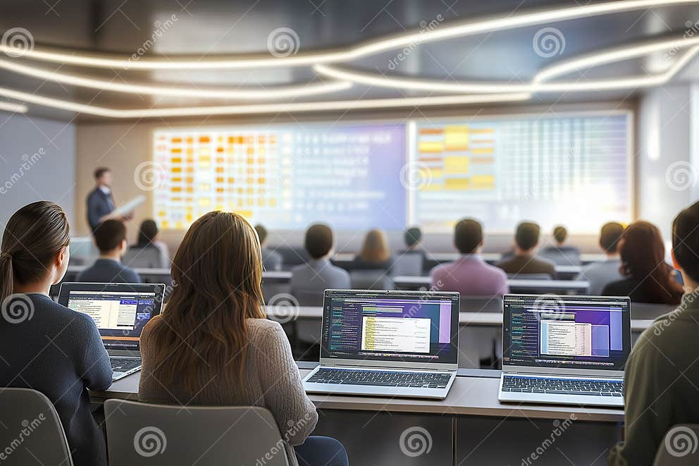 Students Using Laptops in Modern Lecture Hall during Lecture Stock ...