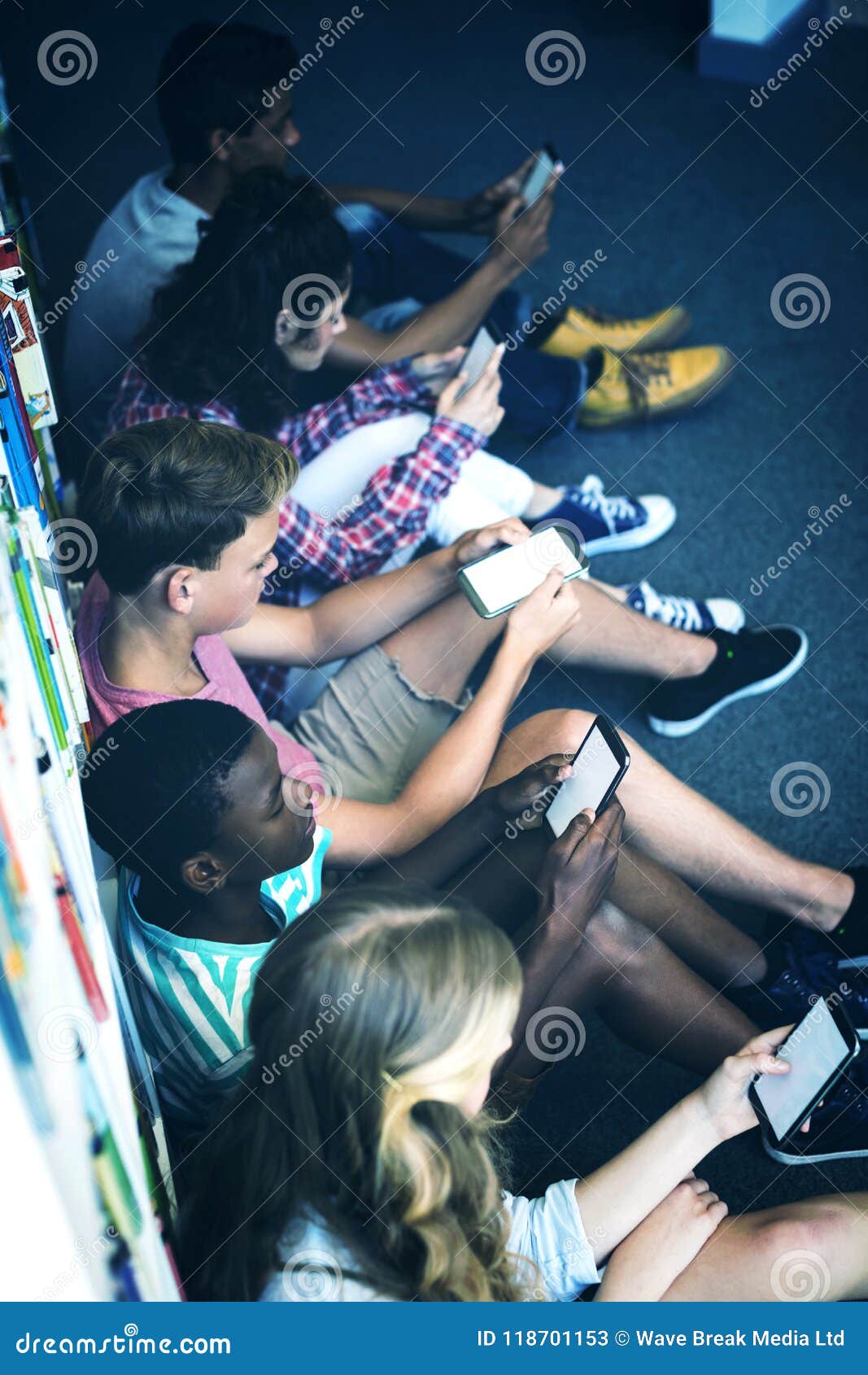 Students Using Mobile Phone in Library Stock Image - Image of library ...