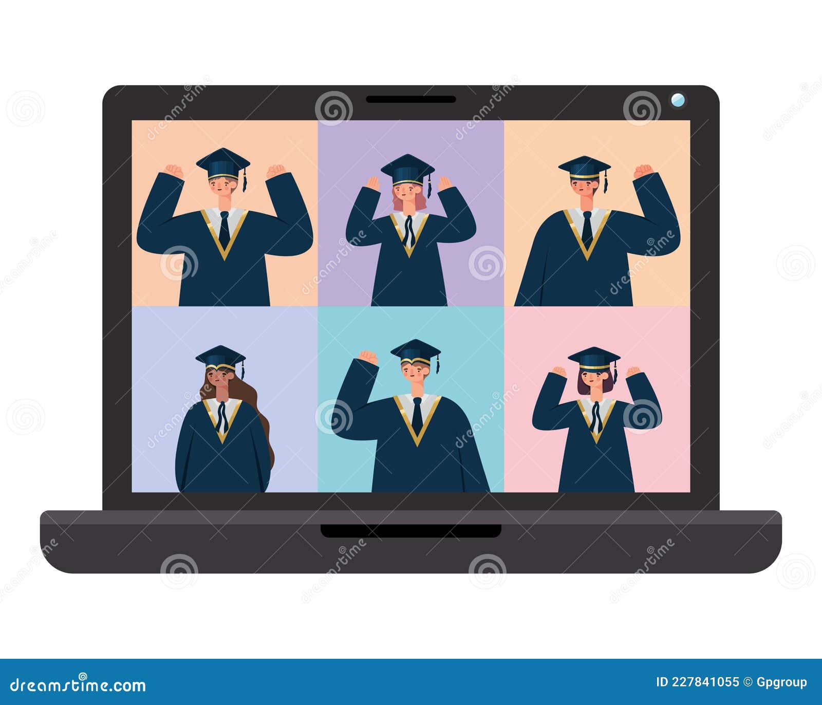 Students in Virtual Graduation Stock Vector - Illustration of education ...