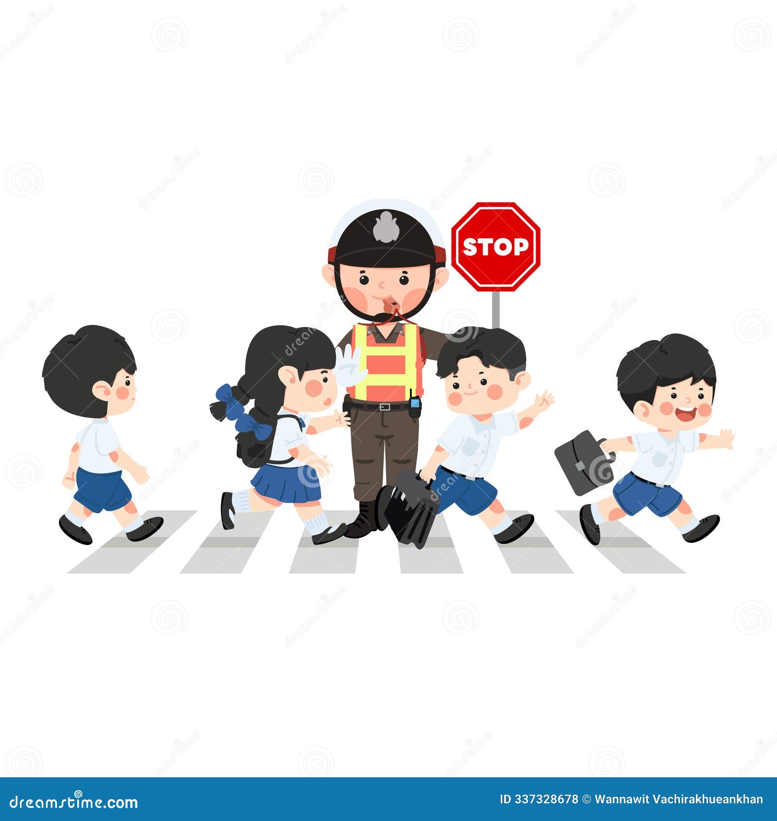 Students Walk Across the Crosswalk Traffic Concept Stock Illustration ...