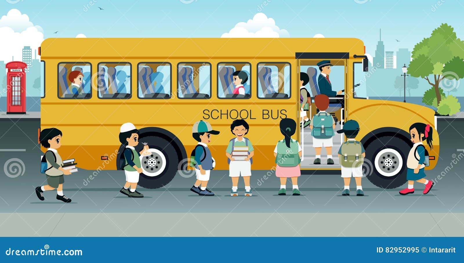 Students are Walking on the Bus Stock Vector - Illustration of cartoon ...