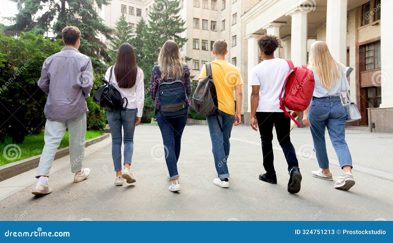 Students Walking Together Outdoors after Studies in Campus Stock Image ...