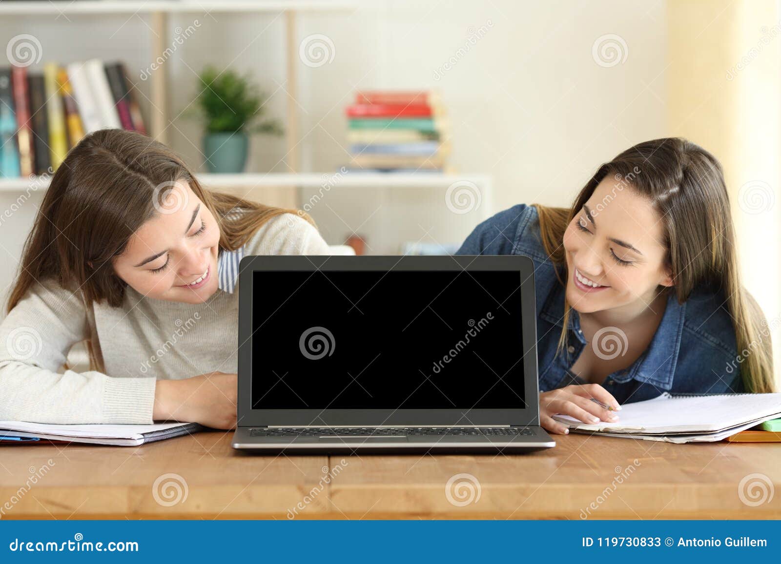 Students Watching a Laptop Mockup Screen Stock Image - Image of home ...