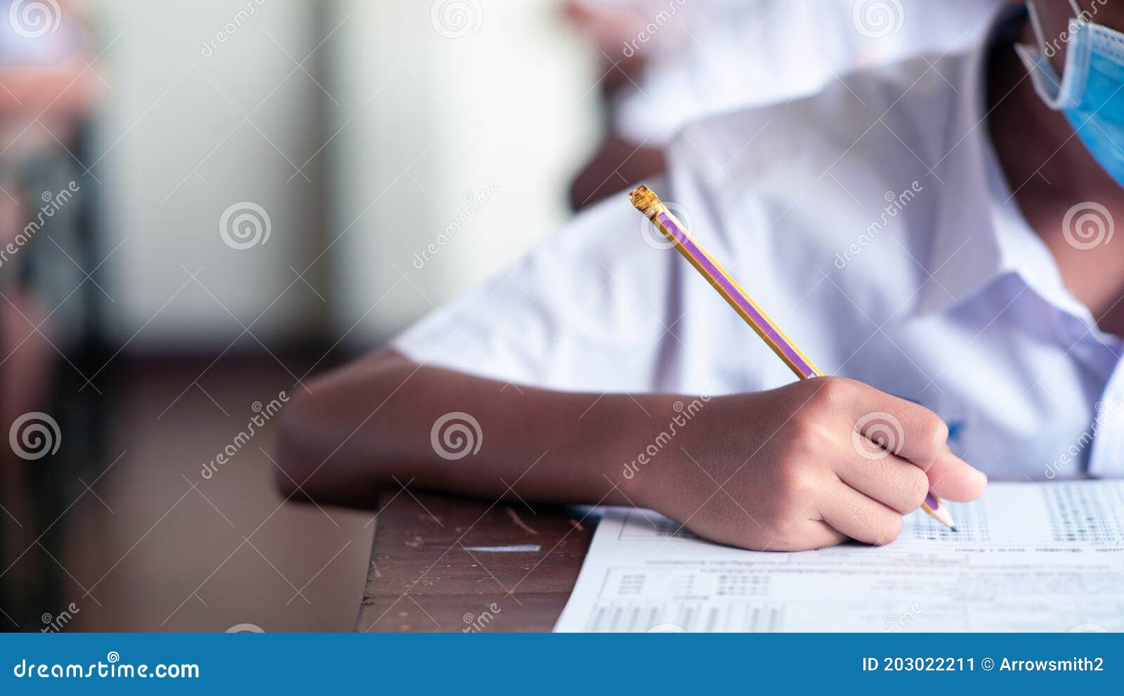 Students Wearing Mask for Protect Covid-19 and Doing Exam in Classroom ...