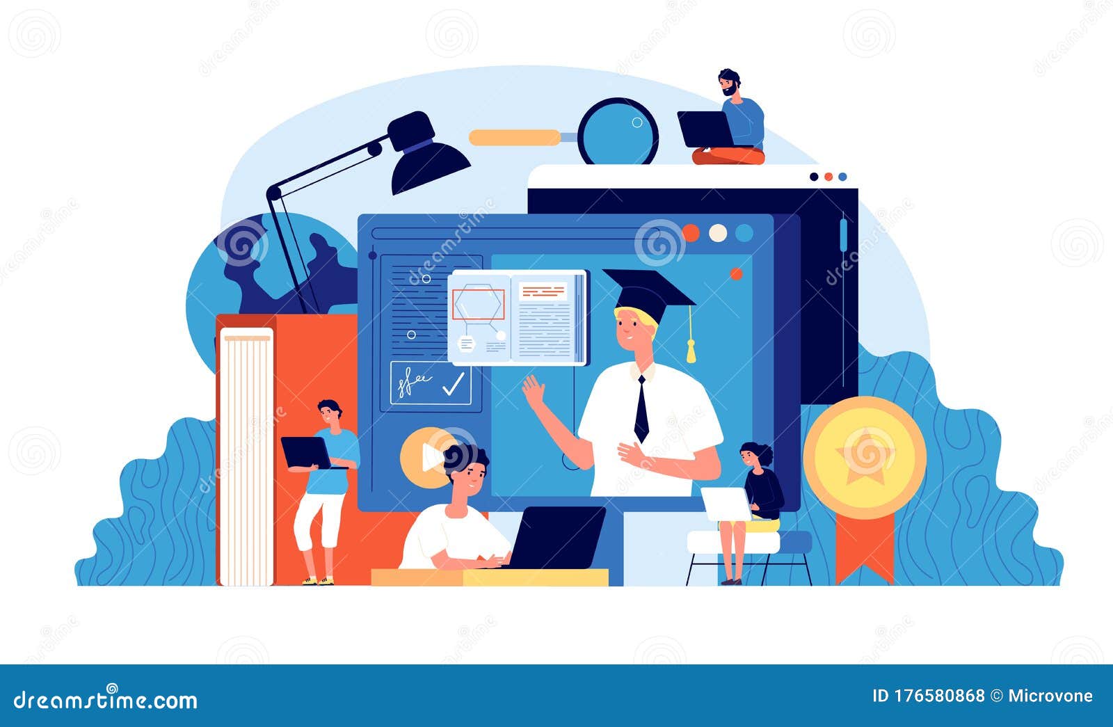 Students Webinar. Computer School, Digital Seminar. People Group Online ...