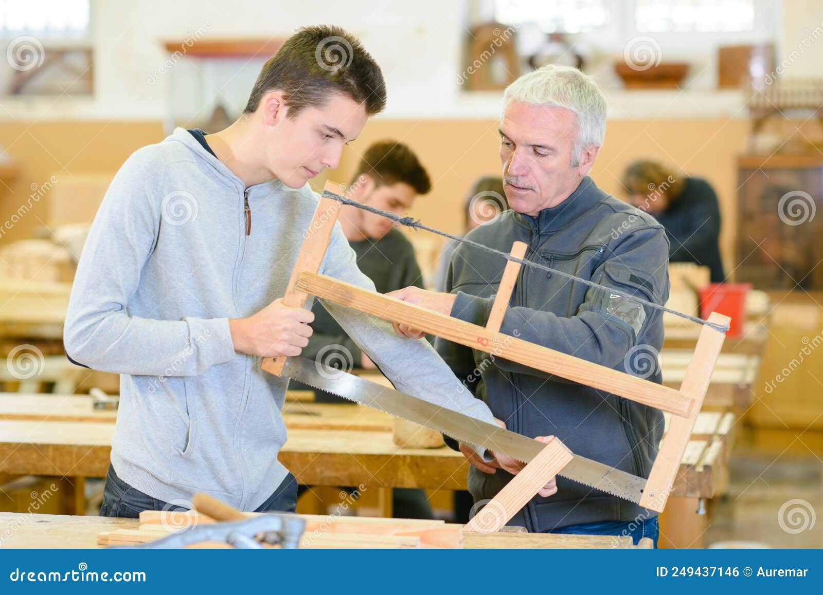 Students in woodwork class stock photo. Image of working - 249437146