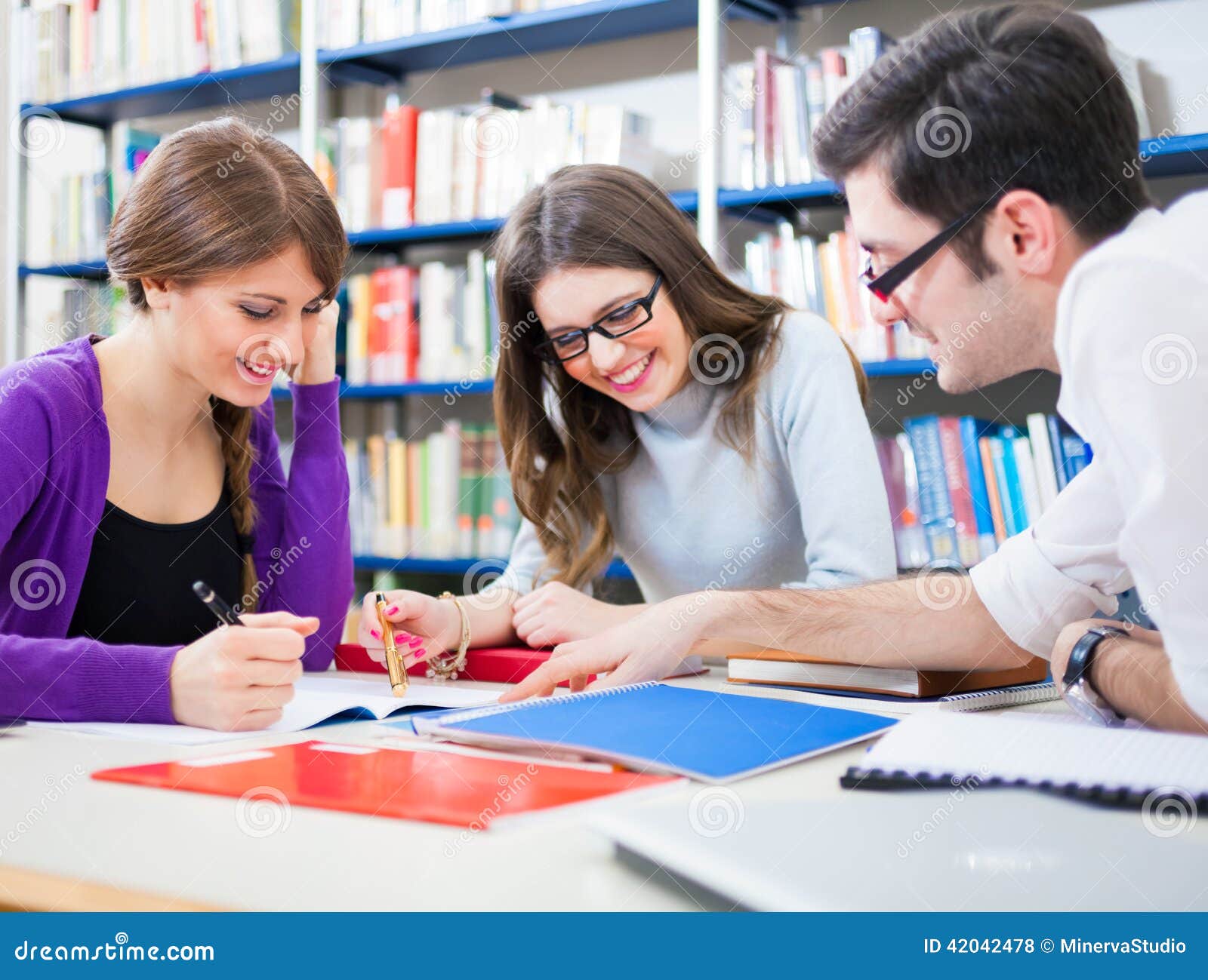 Students at Work in a Library Stock Photo - Image of people, library ...