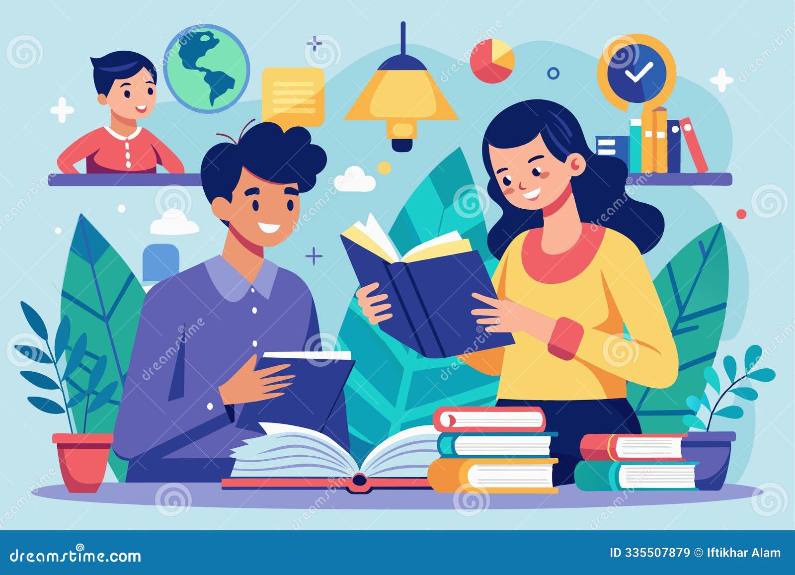 Students Work Together, Sharing Ideas and Resources in a Cheerful Study ...