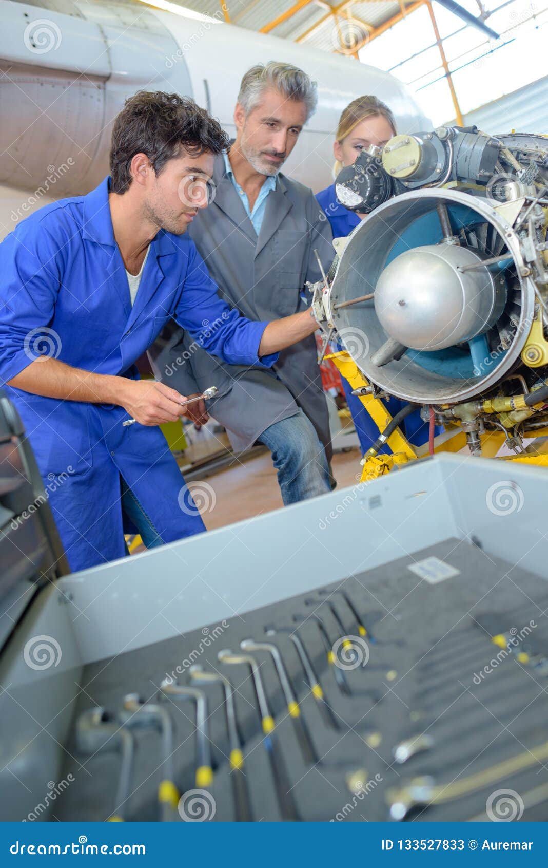 Students Working on Aircraft Turbine Stock Image - Image of student ...