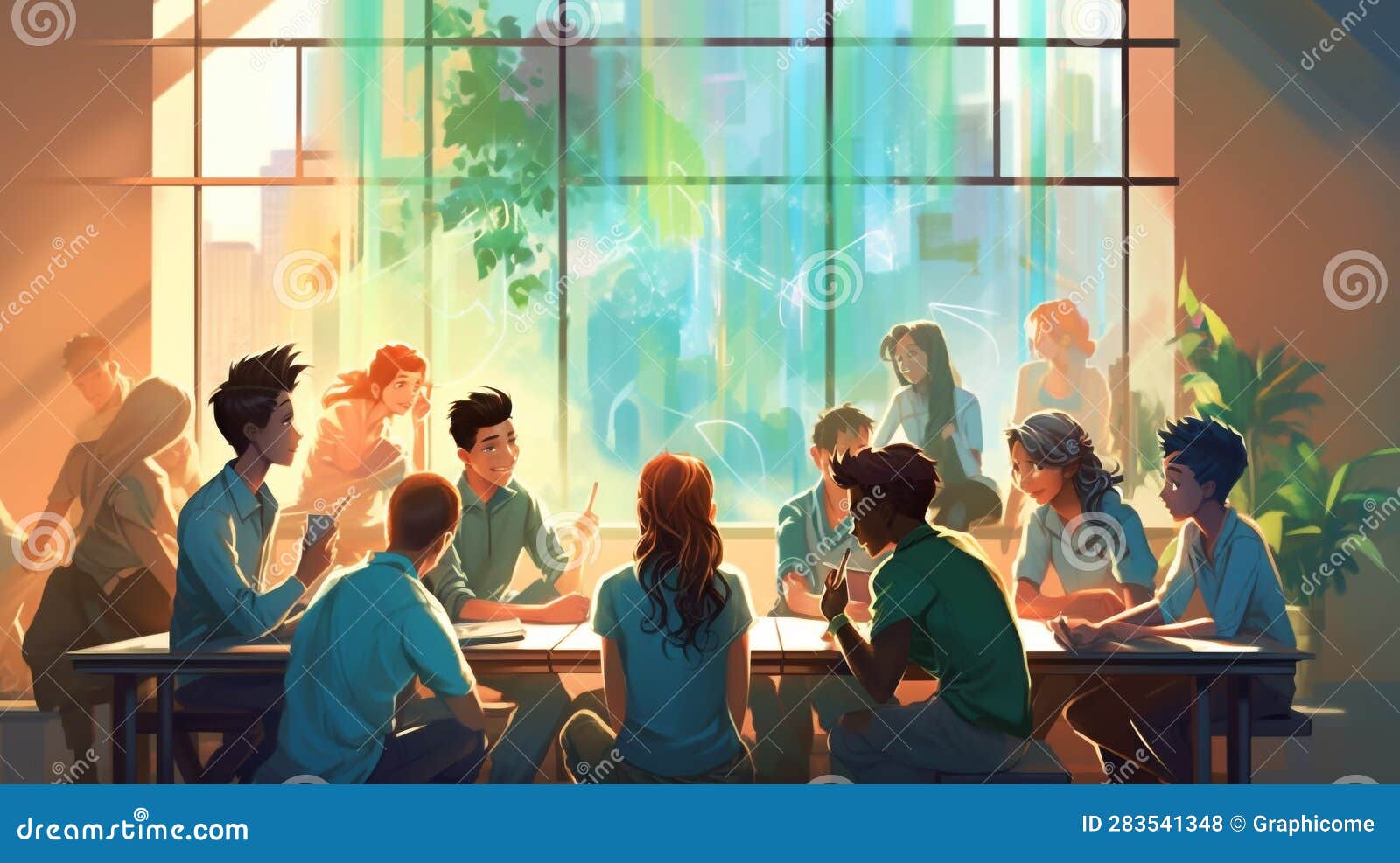 Students Working in a Classroom Stock Illustration - Illustration of ...