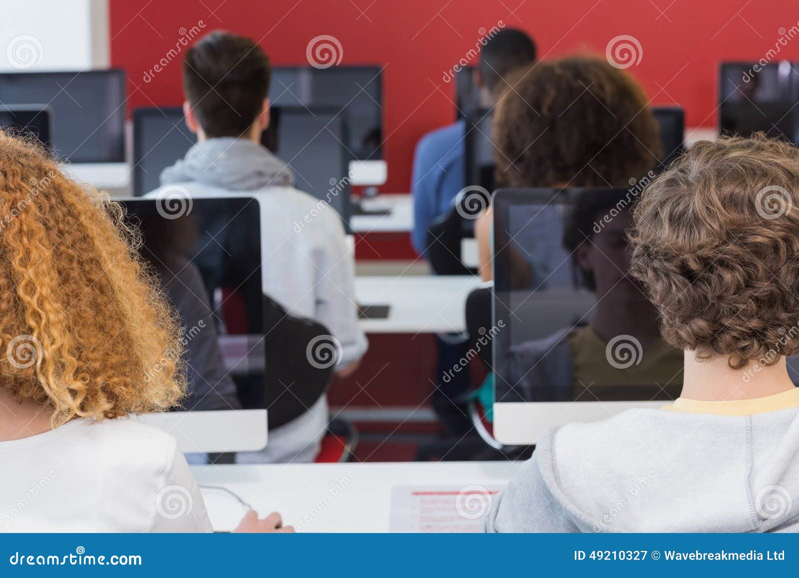 Students Working in Computer Class Stock Image - Image of monitor ...
