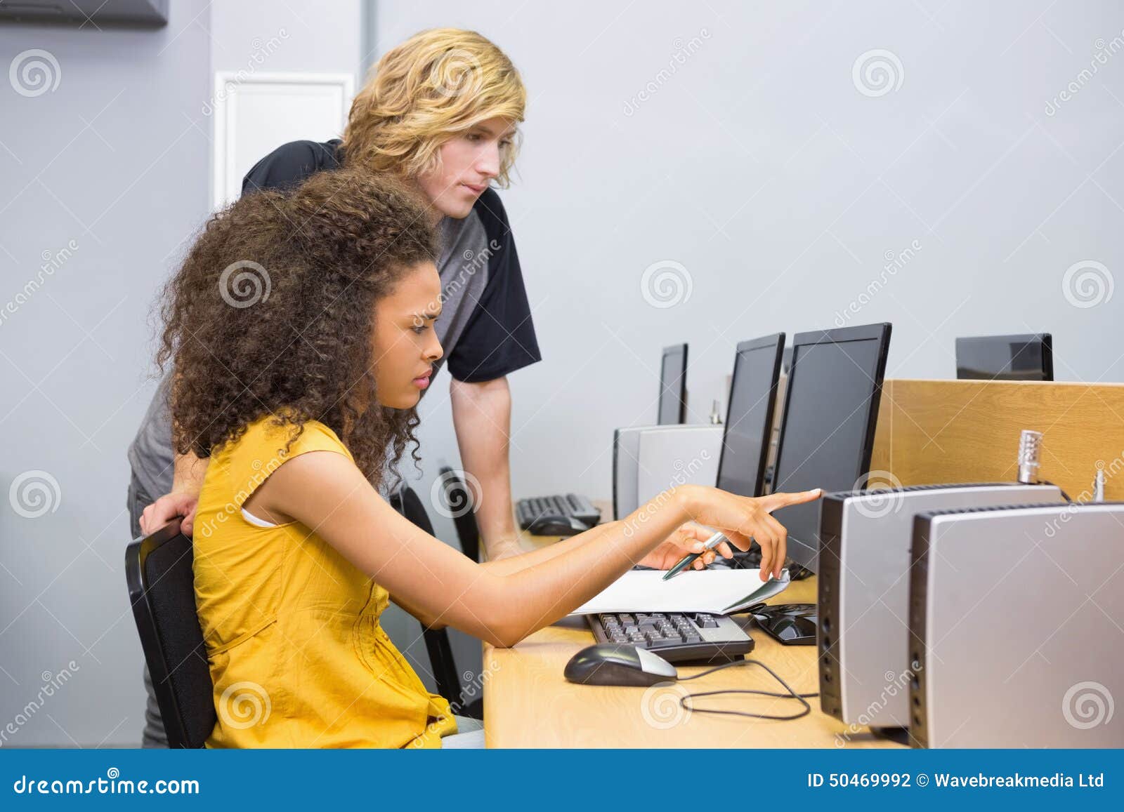 Students Working on Computer in Classroom Stock Photo - Image of desk ...