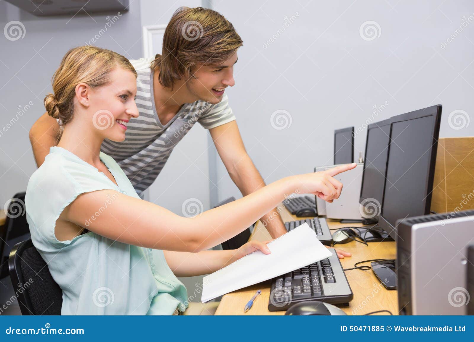 Students Working on Computer in Classroom Stock Image - Image of adult ...