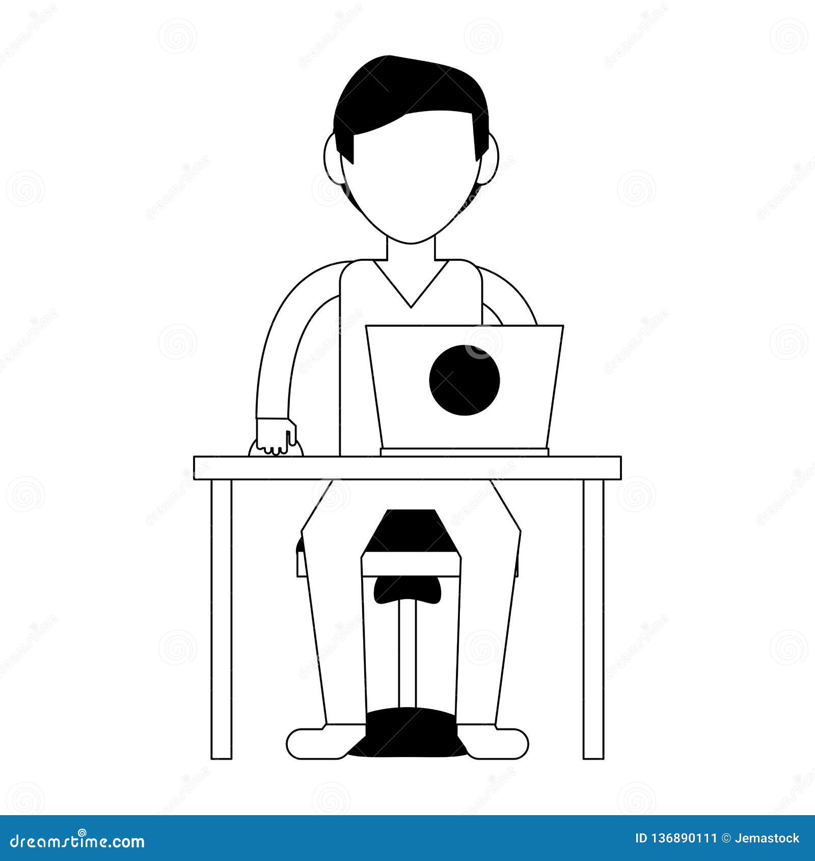 Students Working With Computer Cartoon Vector | CartoonDealer.com #85213429