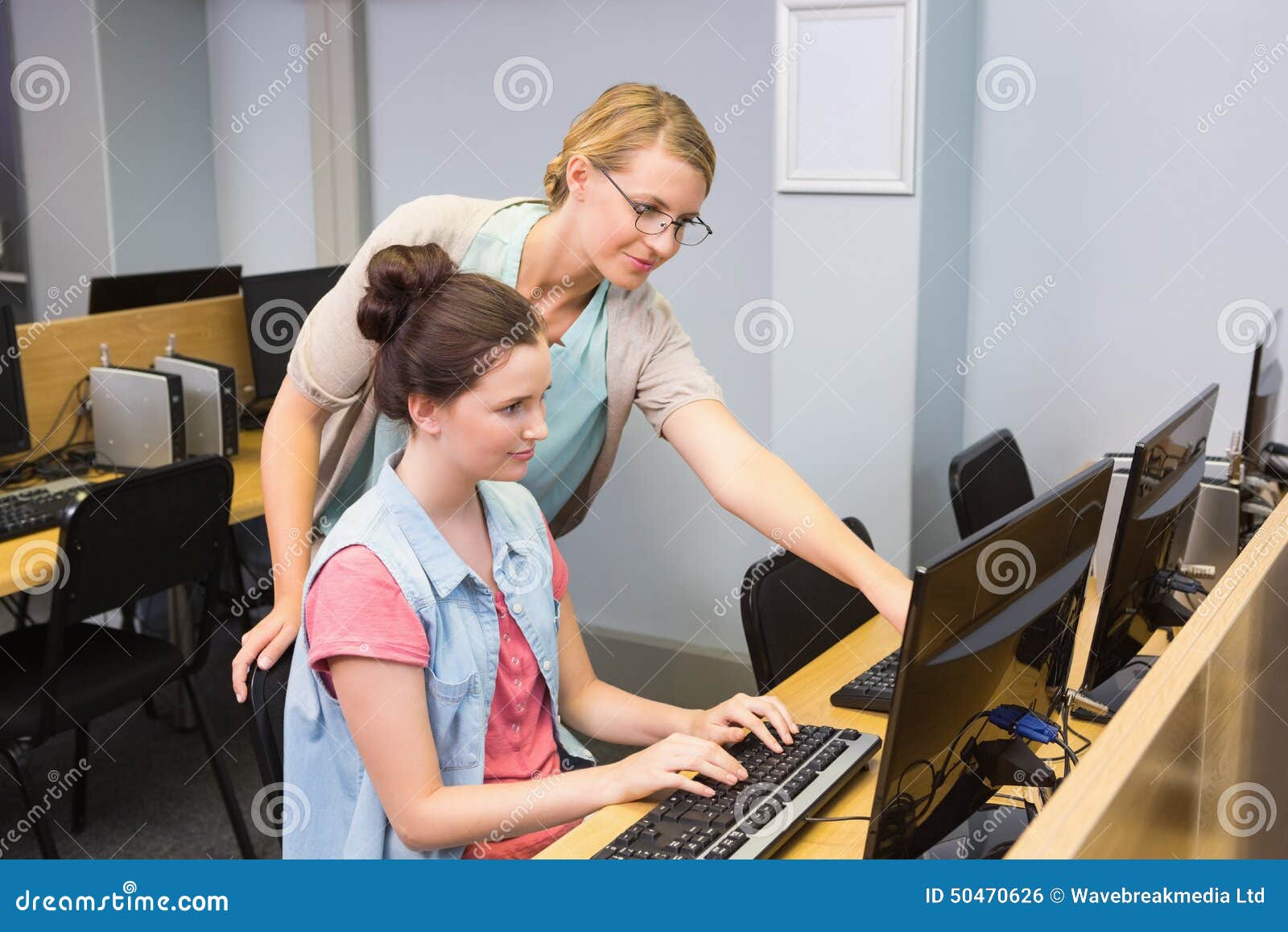 Students Working on Computer Together Stock Photo - Image of revision ...