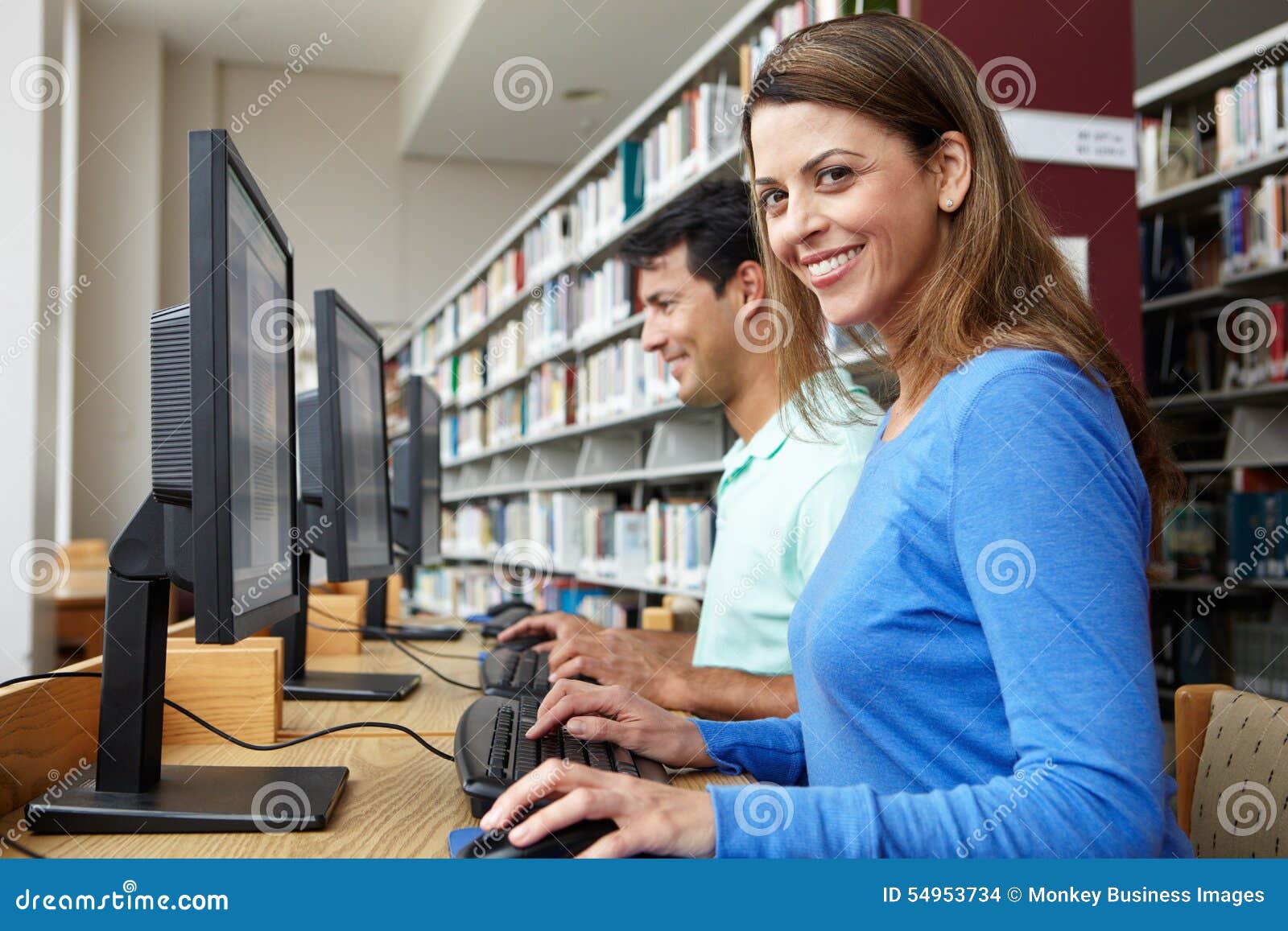 Students Working on Computers in Library Stock Photo - Image of ...