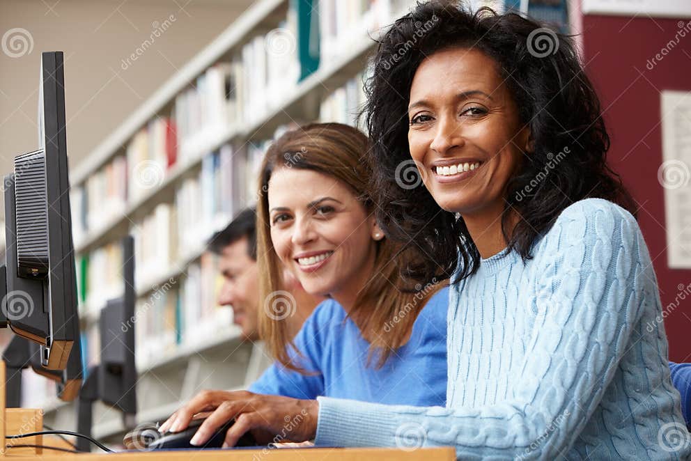 Students Working on Computers in Library Stock Image - Image of aged ...