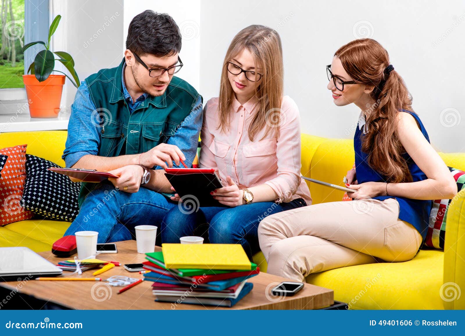 Students Working on the Couch Stock Photo - Image of education ...