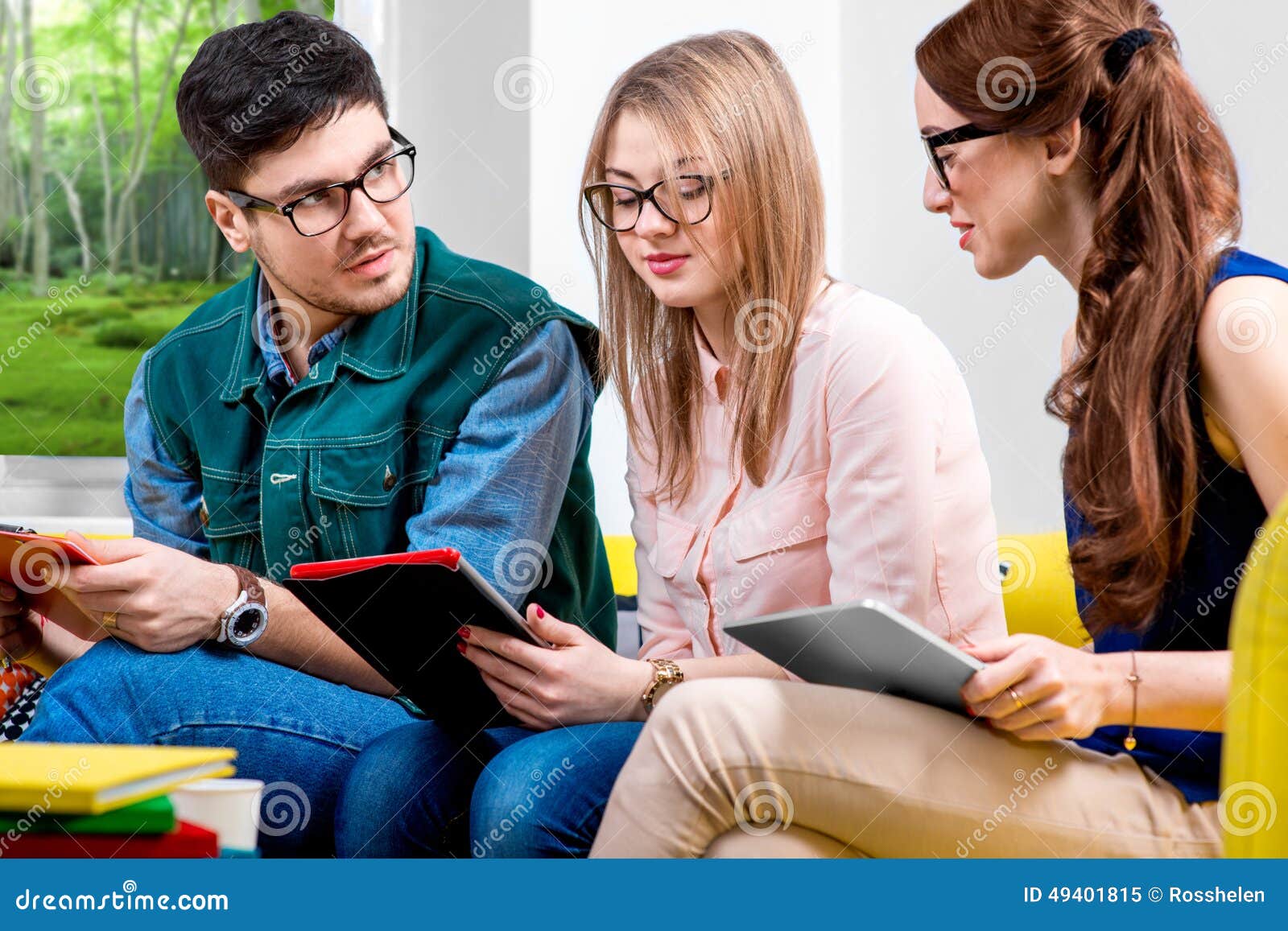 Students Working on the Couch Stock Image - Image of people, friendship ...