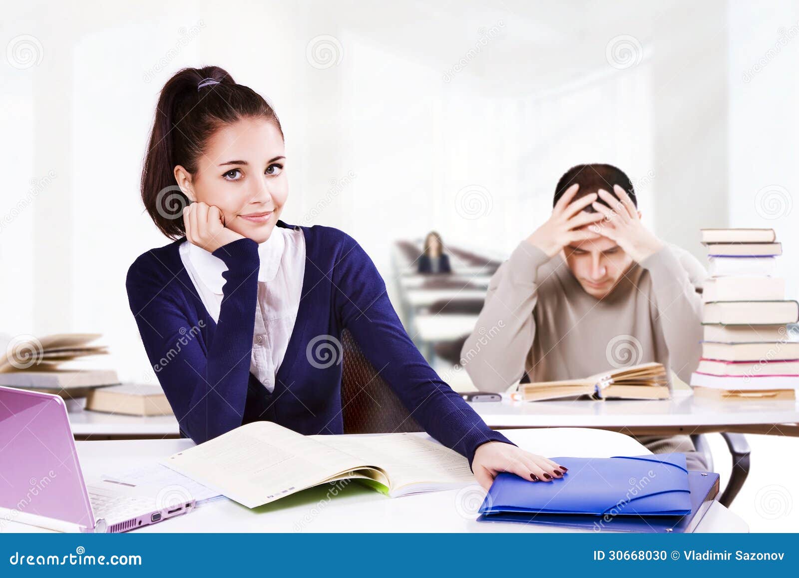 Students Working at Desks in Library Stock Photo - Image of female ...