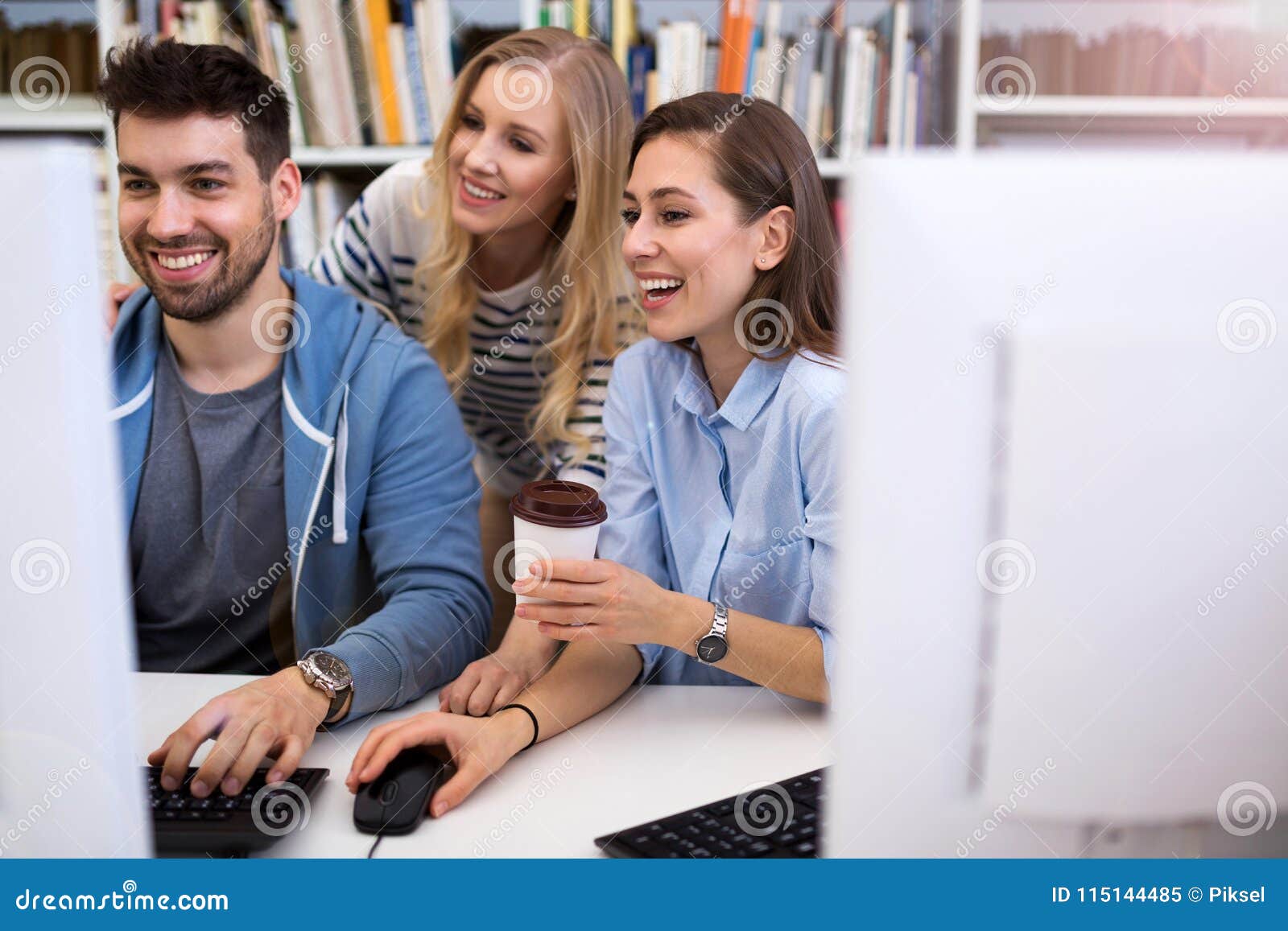 Students Working in the Library at Campus Stock Image - Image of people ...