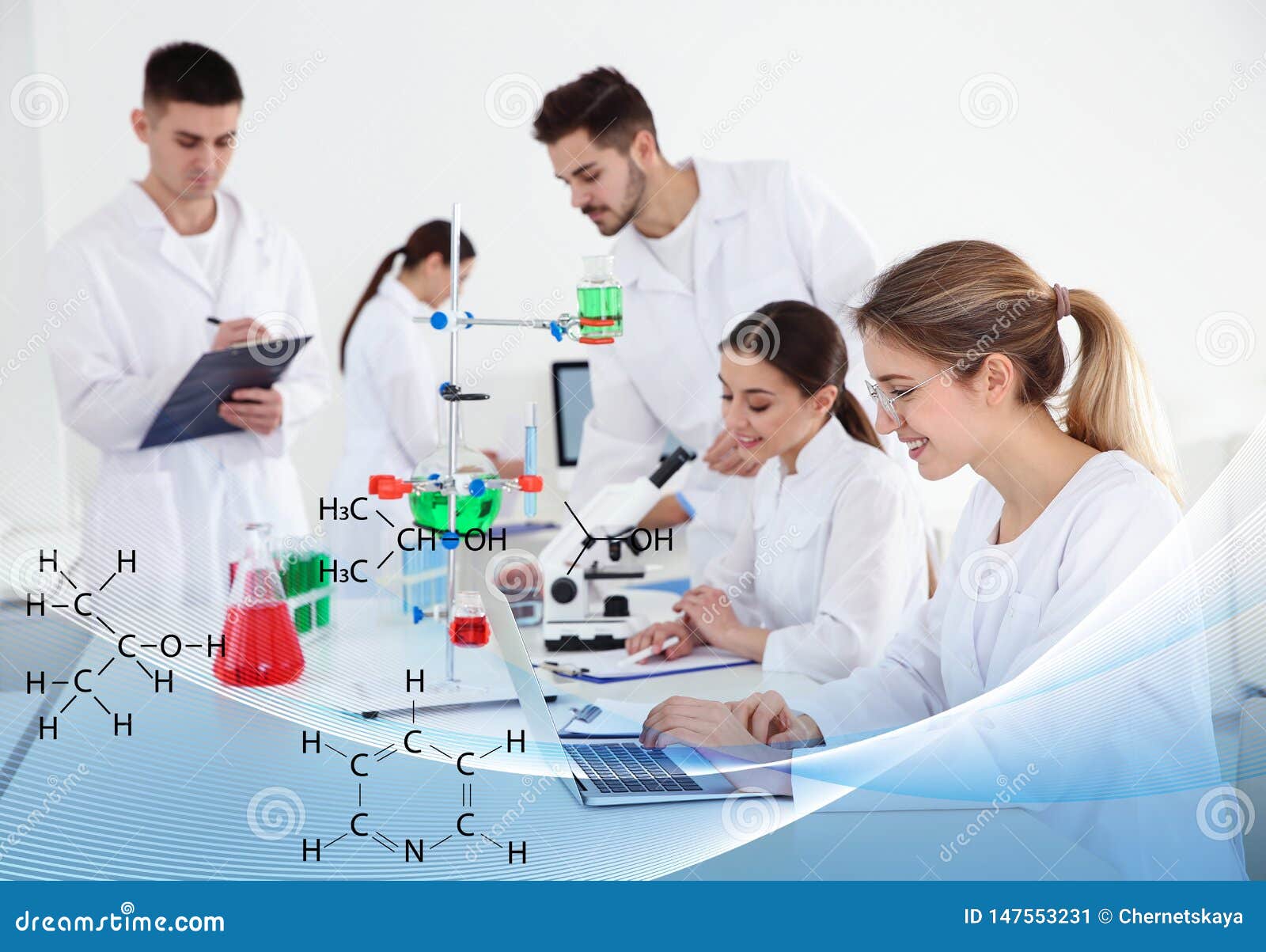 Students Working in Scientific Laboratory. Experimental Chemistry Stock ...