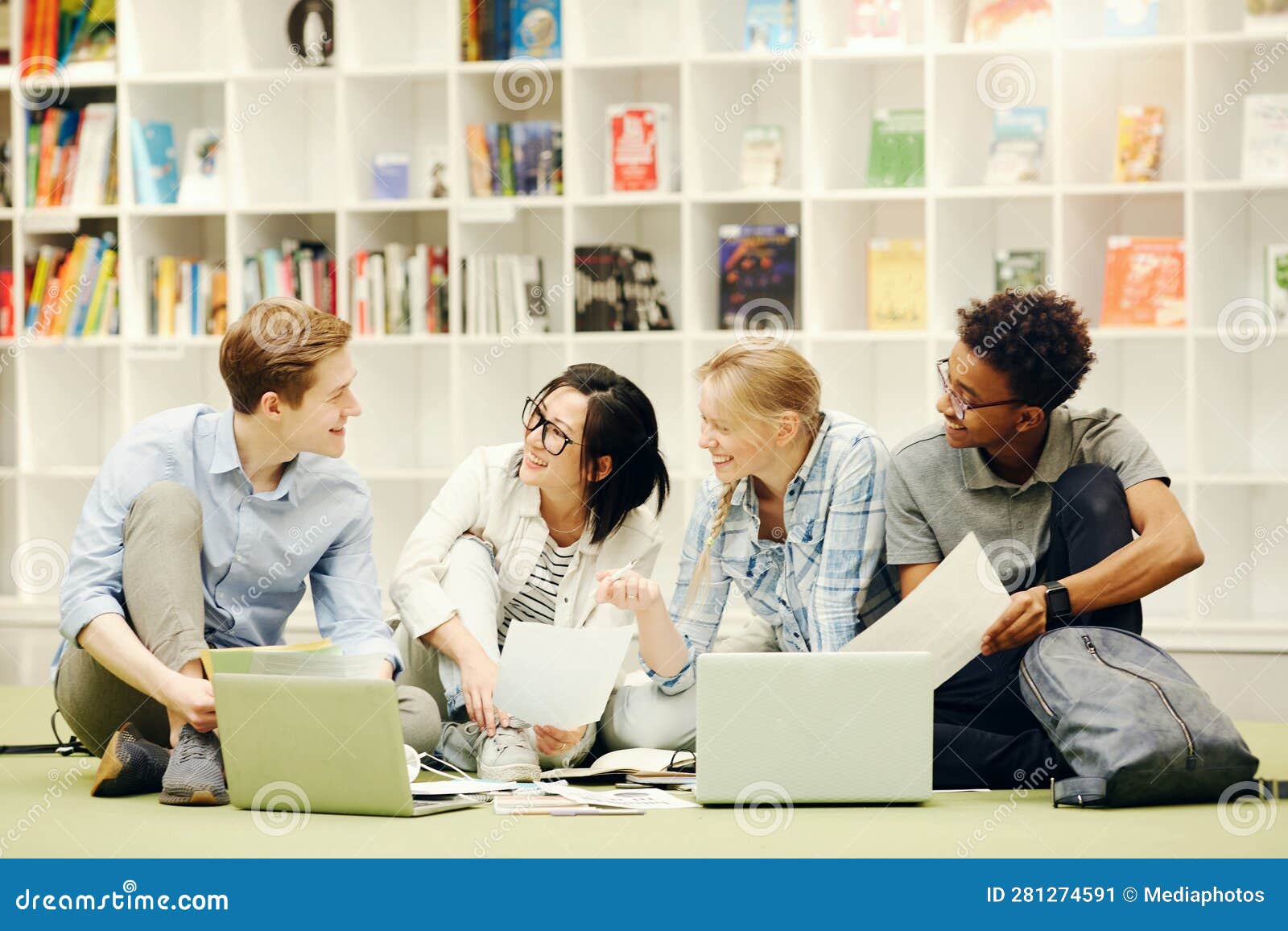 Students Working on Research Project in Library Stock Image - Image of ...