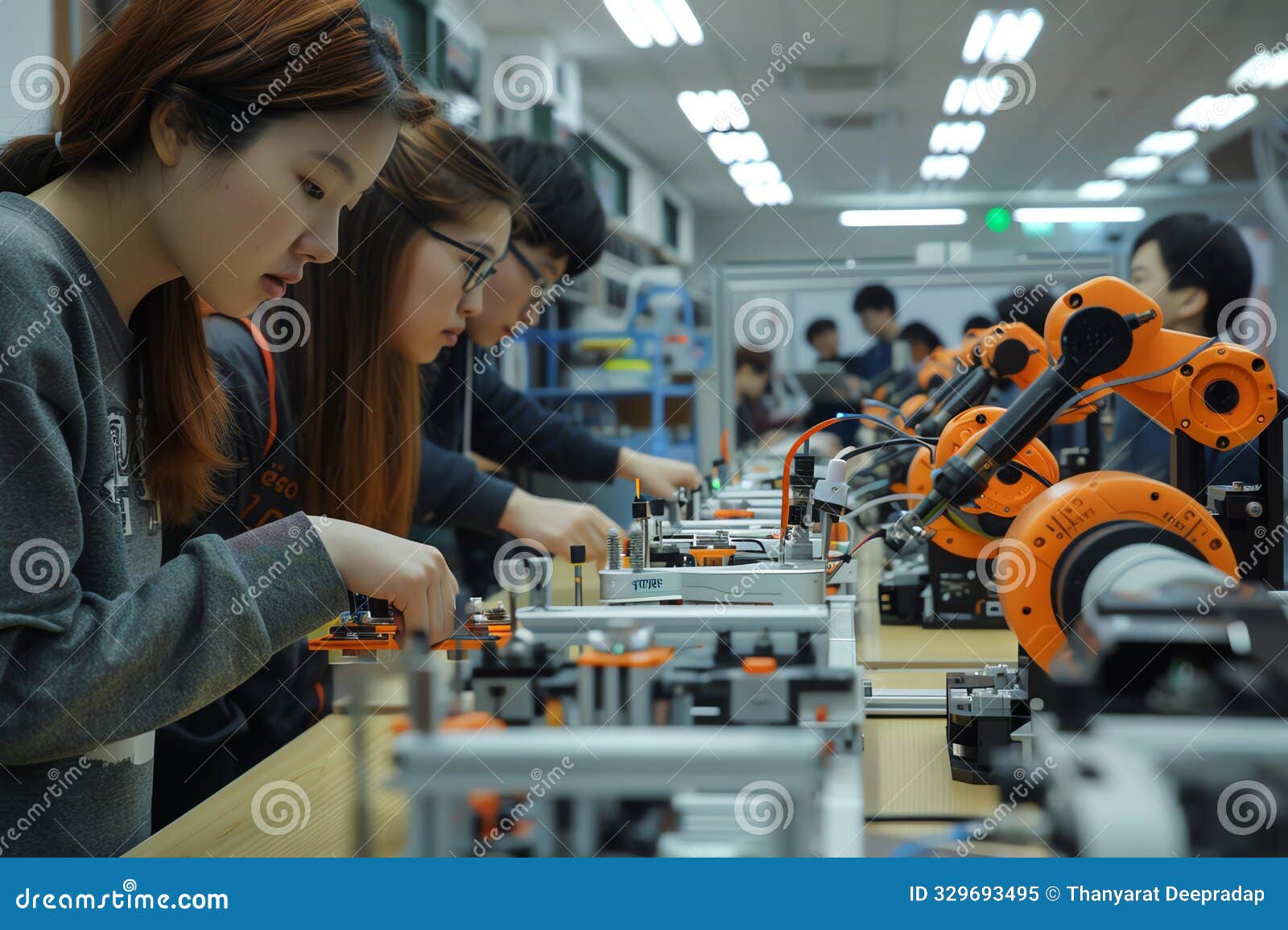 Students Working on Robotic Projects in a Classroom, Focusing on Hands ...