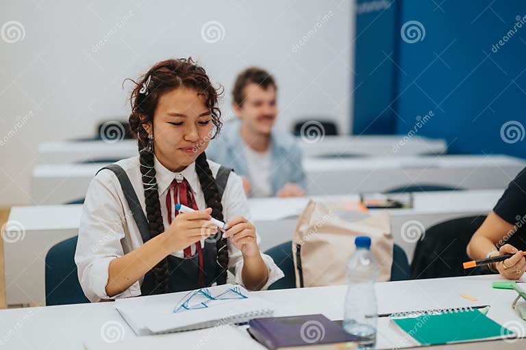 Students Working on Tasks with Professor Assistance in Classroom ...