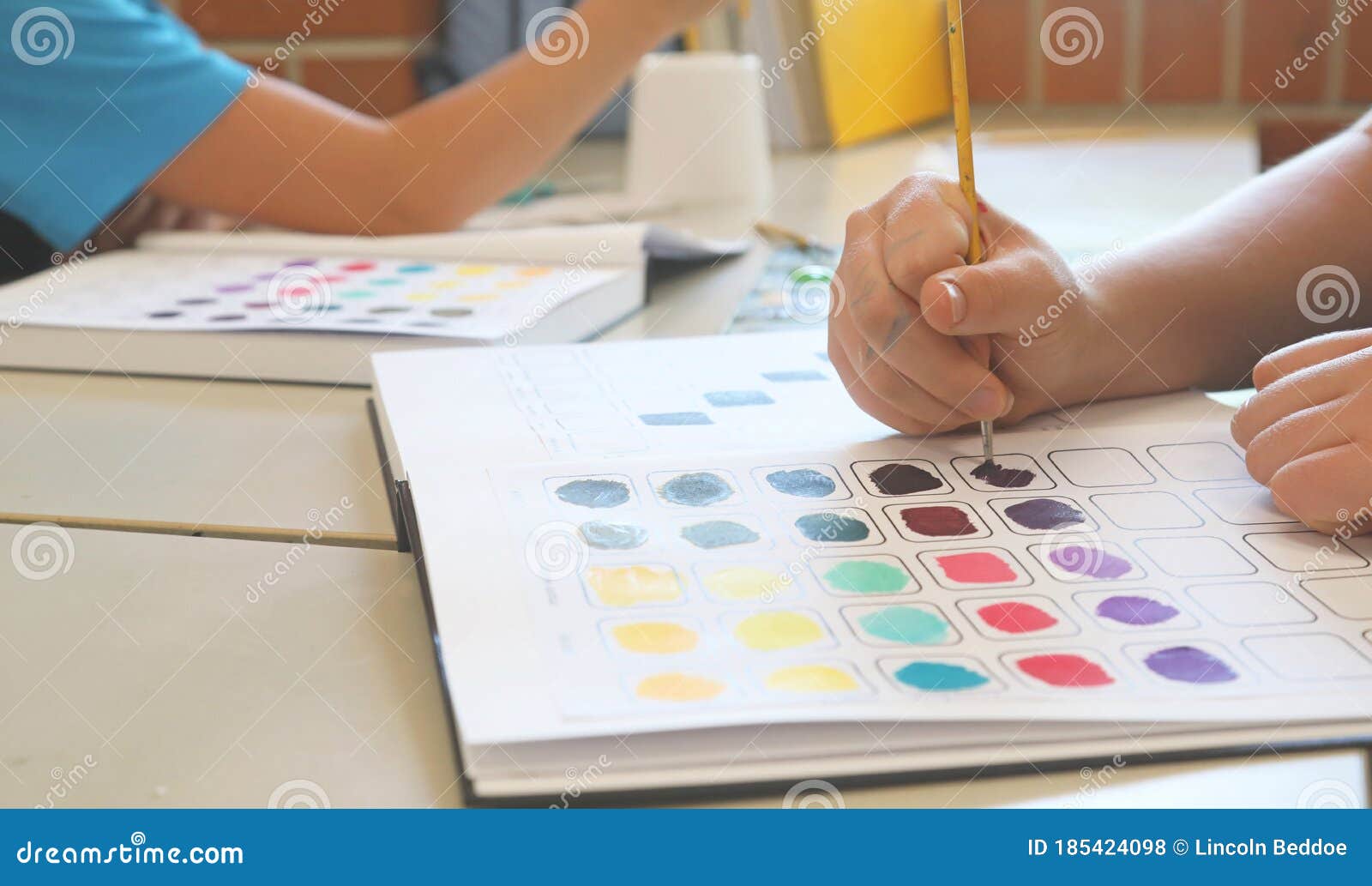 Visual Art Education Classroom Series. Blurred Students Drawing ...