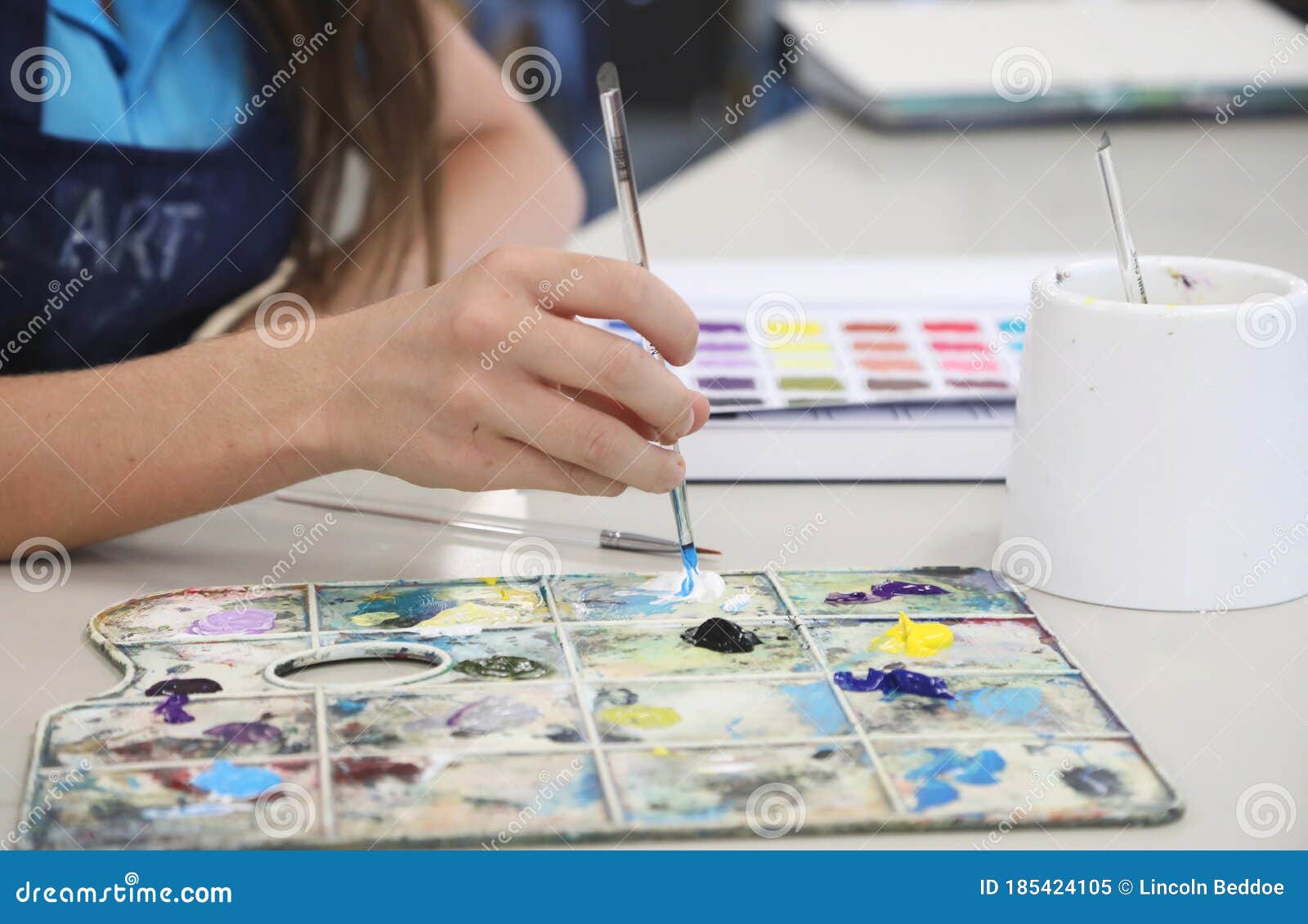 Visual Art Education Classroom Series. Blurred Students Drawing ...