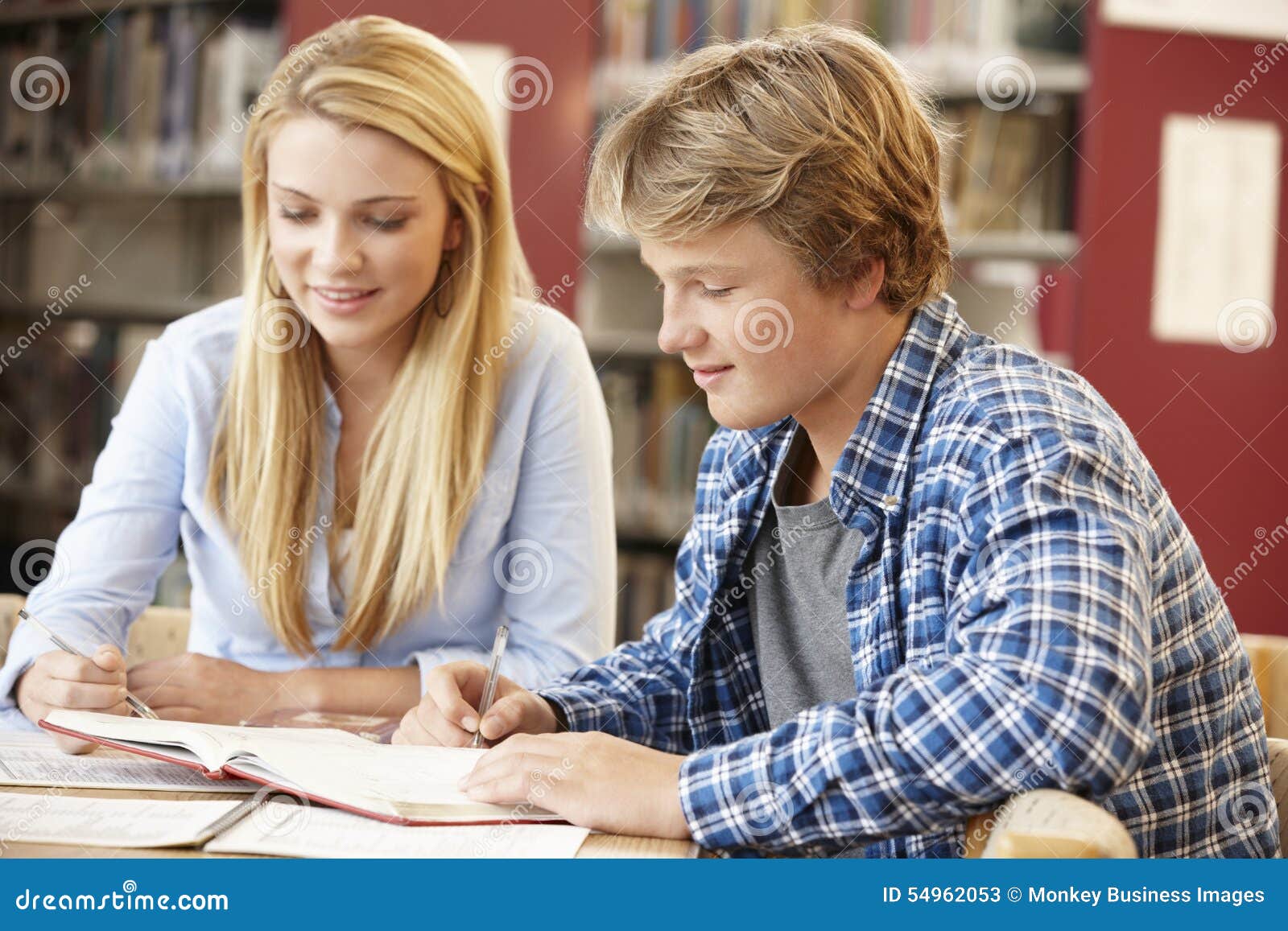 2 Students Working Together in Library Stock Image - Image of school ...