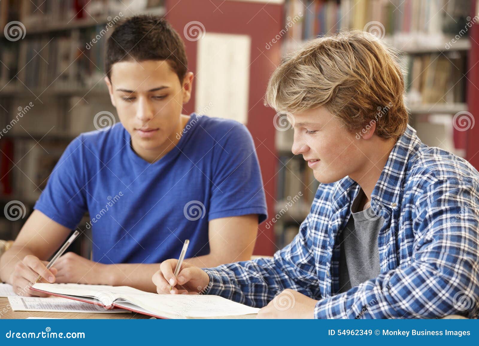 2 Students Working Together in Library Stock Image - Image of education ...