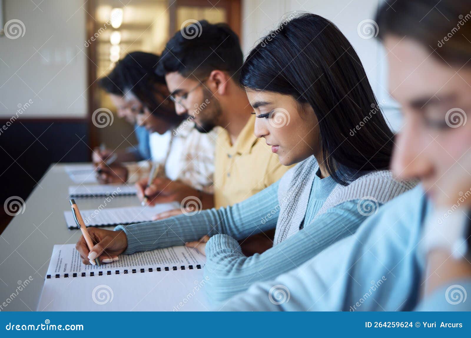 Students, Writing Exam and Studying in Classroom for Education ...