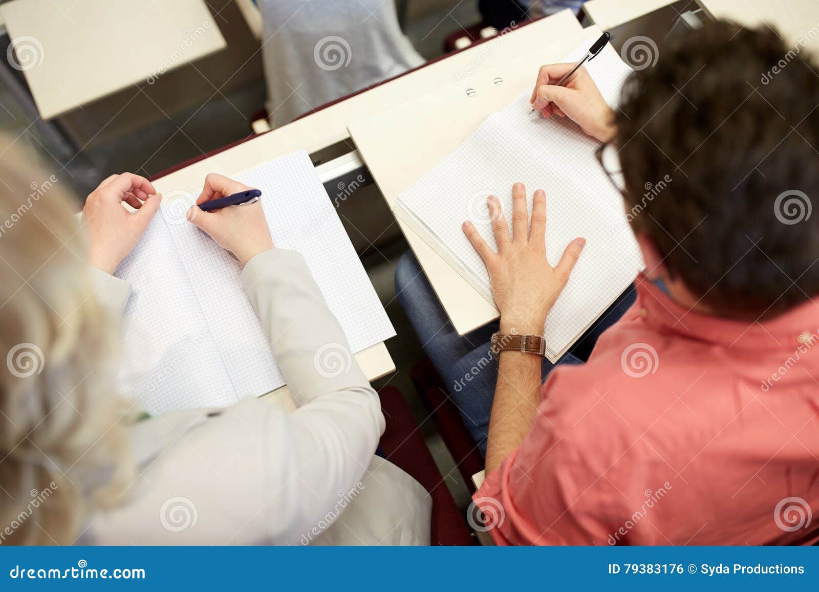 Students Writing To Notebooks at Exam or Lecture Stock Photo - Image of ...