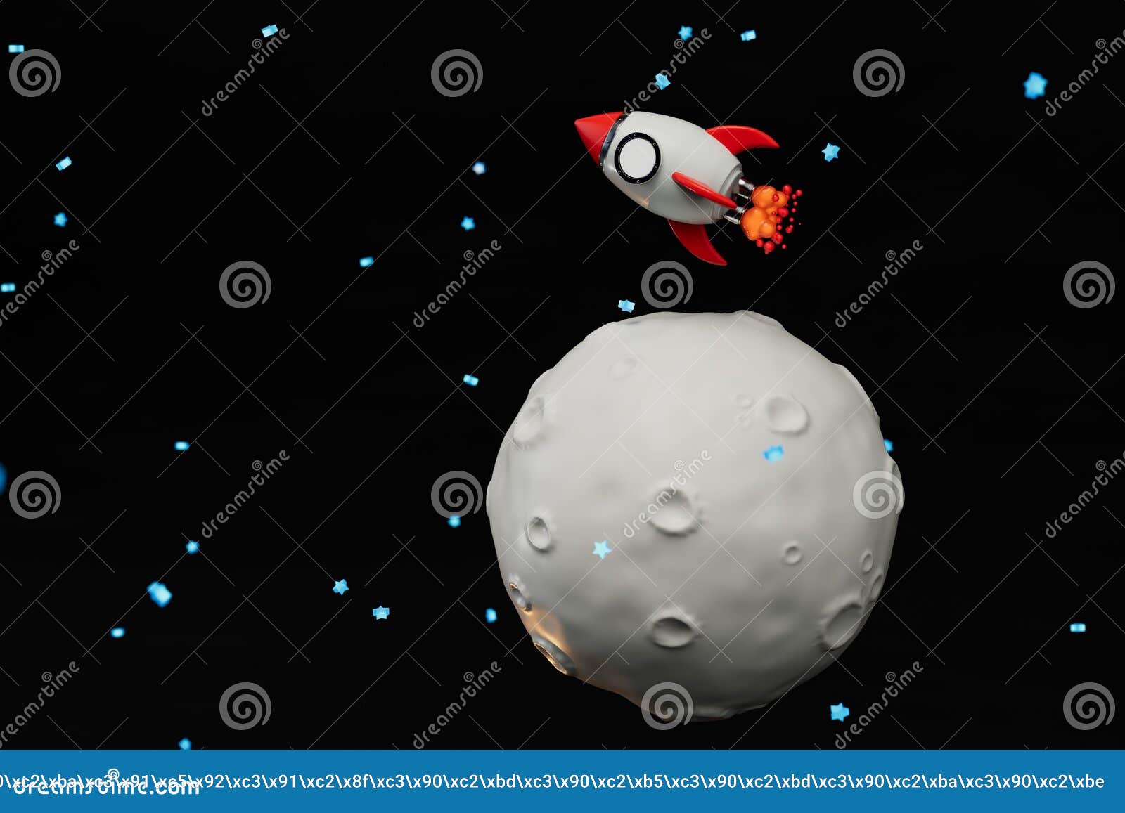 Studies of the Surface of the Moon. Moon and Rocket in Outer Space ...